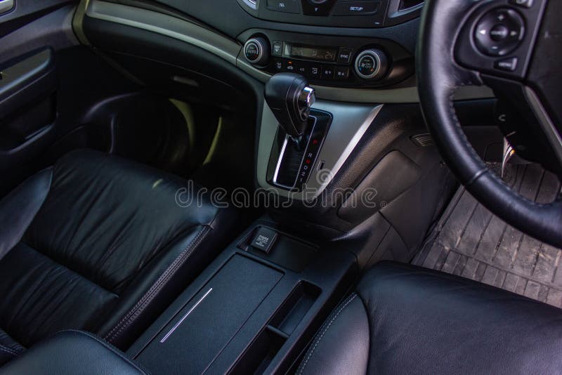 Automatic Transmission Shift Selector in the Car Interior. Closeup a ...