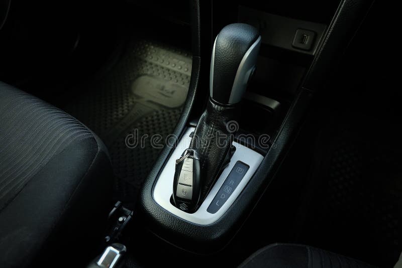 Automatic Transmission Shift Selector in the Car Interior. Closeup a ...
