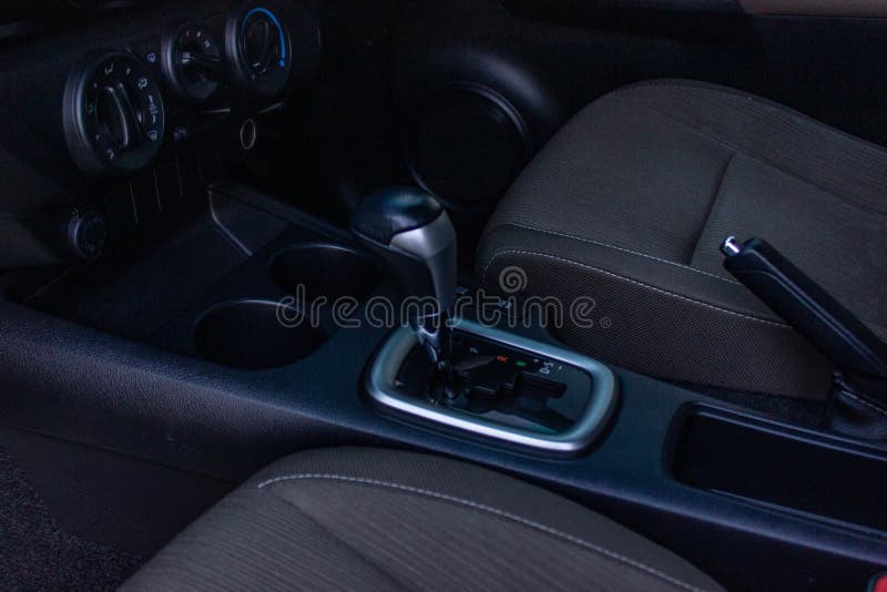 Automatic Transmission Shift Selector in the Car Interior. Closeup a ...