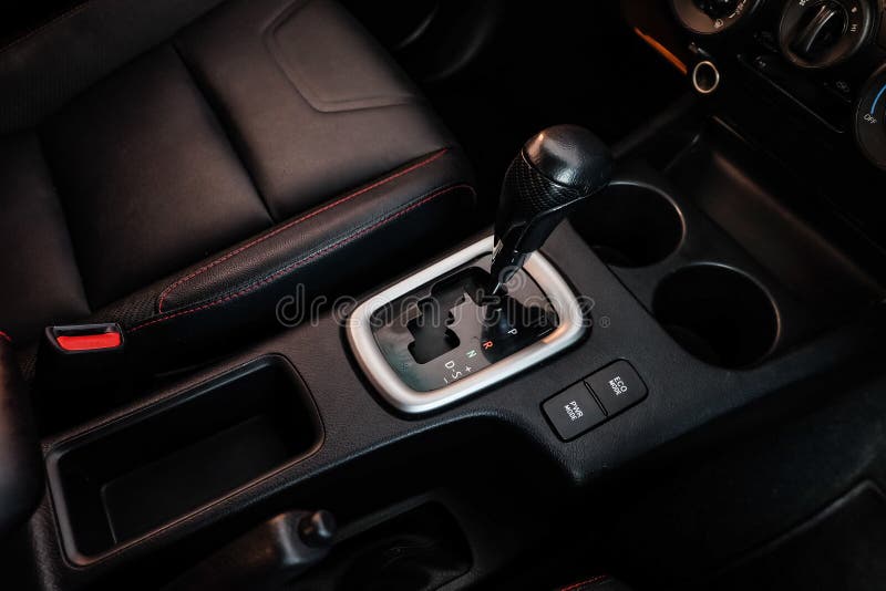 Automatic Transmission Shift Selector in the Car Interior. Closeup a ...