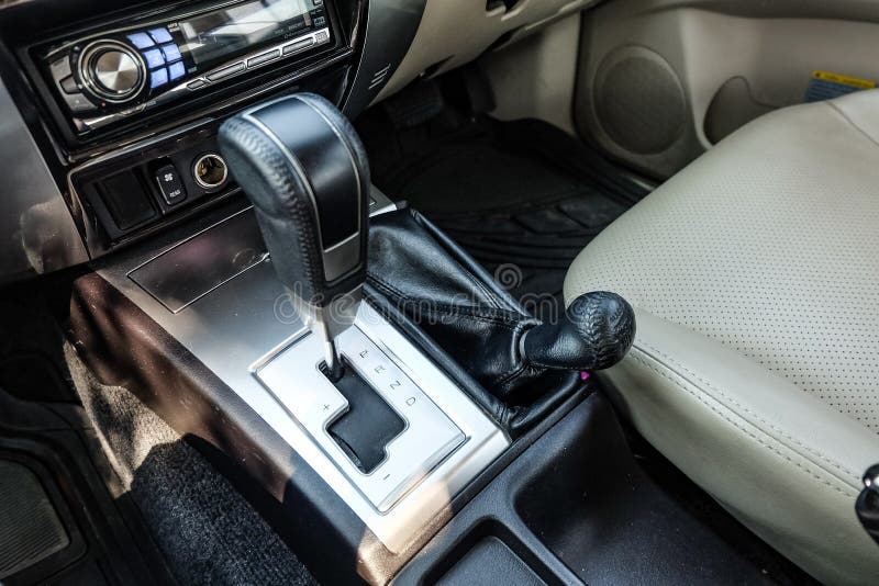 Automatic Transmission Shift Selector in the Car Interior. Closeup a ...