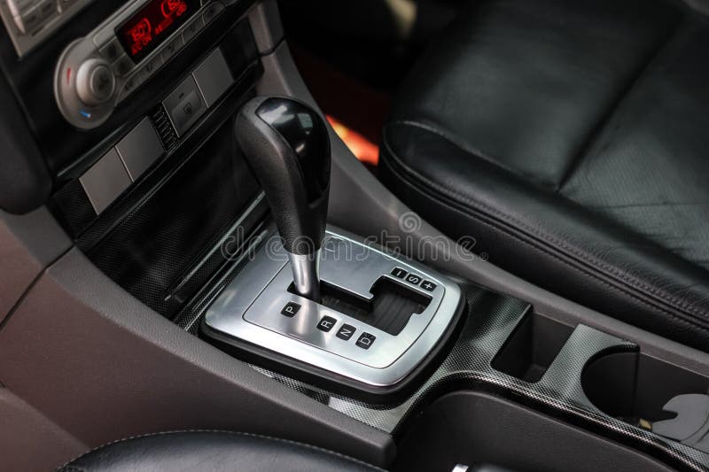 Automatic Transmission Shift Selector in the Car Interior. Closeup a ...