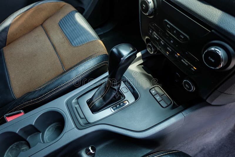 Automatic Transmission Shift Selector in the Car Interior. Closeup a ...