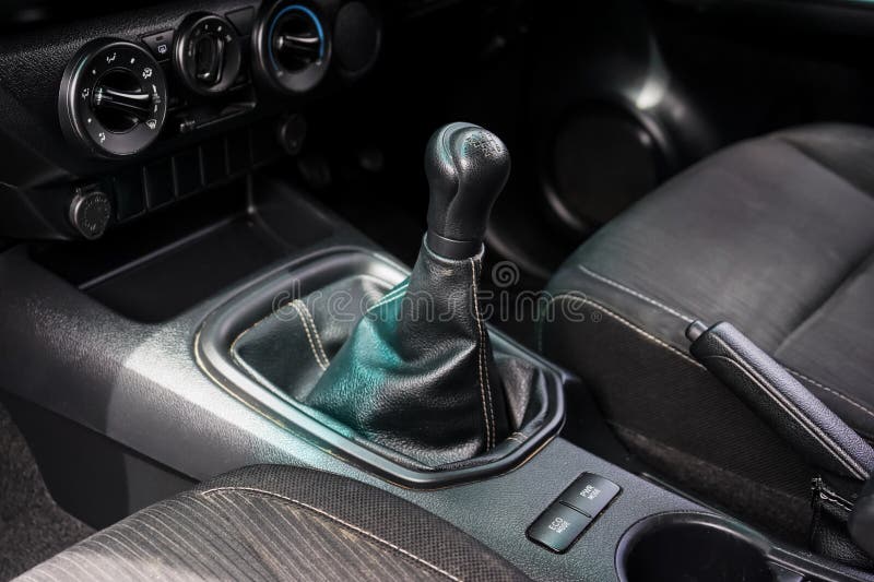 Automatic Transmission Shift Selector in the Car Interior. Closeup a ...