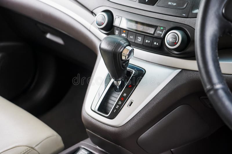 Automatic Transmission Shift Selector in the Car Interior. Closeup a ...