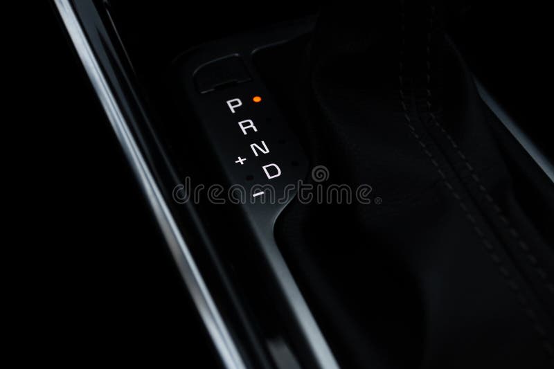 Automatic Transmission Shift Selector in the Modern Car Black Leather ...
