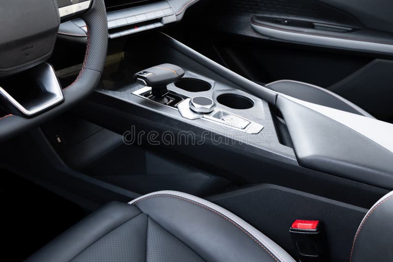 Automatic Transmission Shift Selector in the Modern Car Black Leather ...