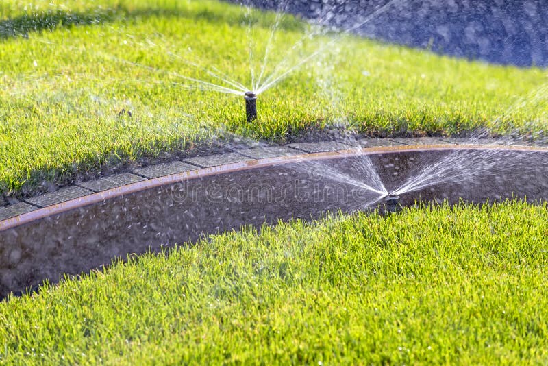 Underground Irrigation Sprinkler System, Automatic Watering Stock Image ...