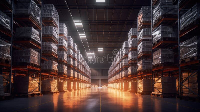 Automatic Warehouse with High Shelves. Generative Ai Stock Illustration ...