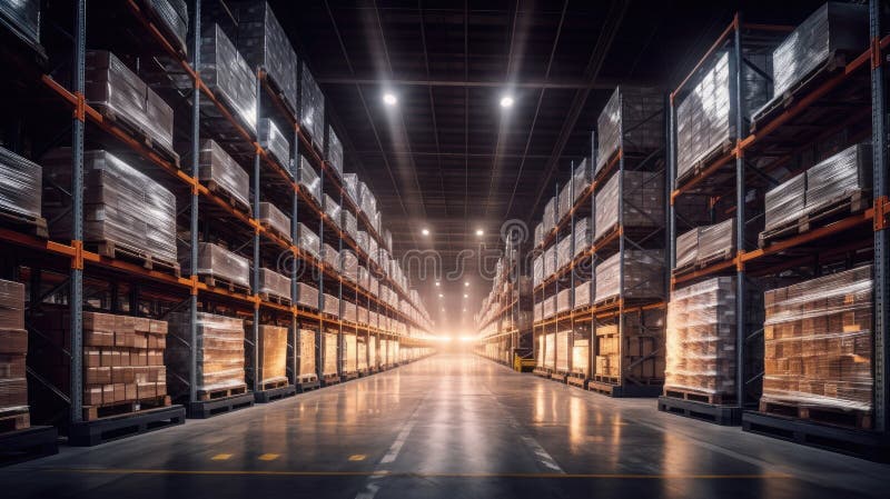 Automatic Warehouse with High Shelves. Generative Ai Stock Illustration ...