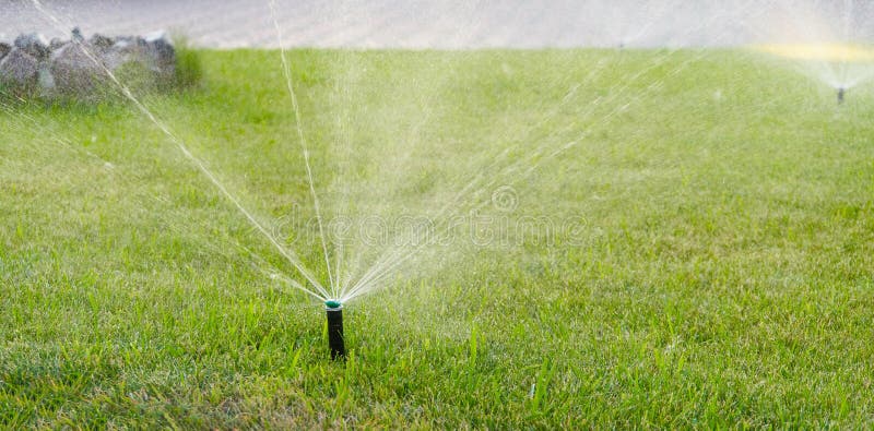 An Automatic Watering System Watering the Lawn Stock Photo - Image of ...