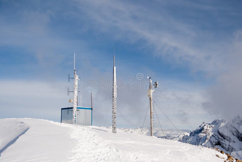 Automatic Weather Station is on the Top of the Mountain Stock Image ...