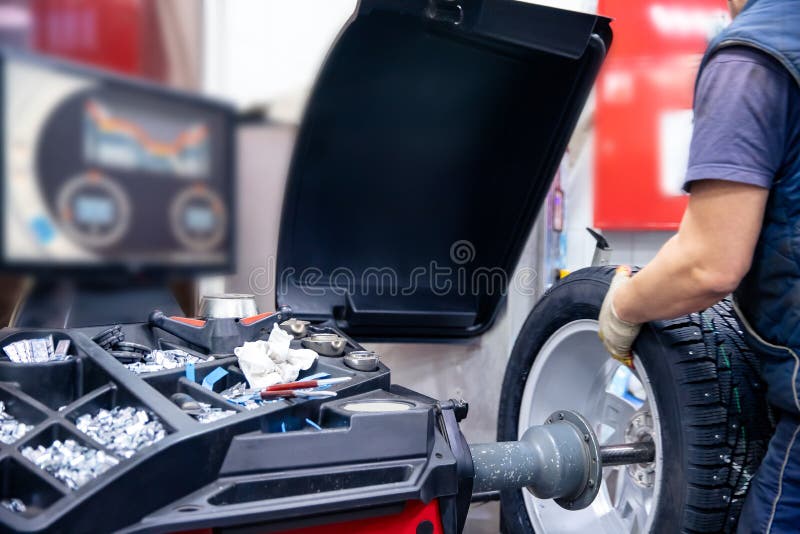 Automatic Wheel Balancing on Stand in Car Service Stock Photo - Image ...