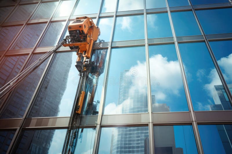 Automatic Window Cleaner Hanging on a Skyscraper Window Stock ...
