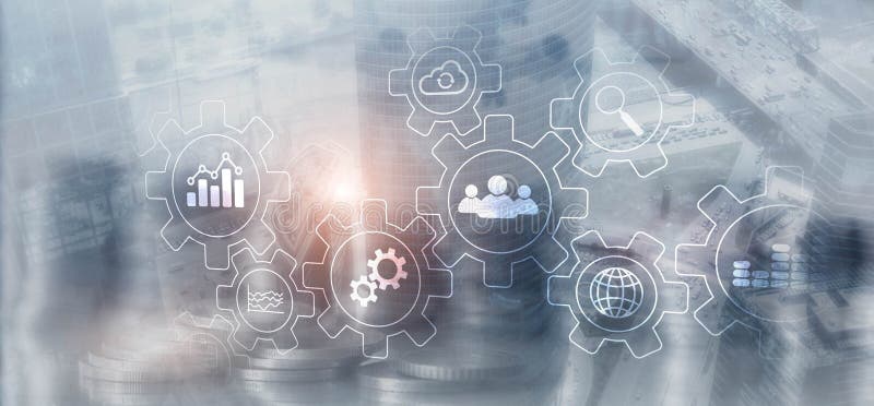 Automation of Business. Gears Icon on Network Connection Stock ...