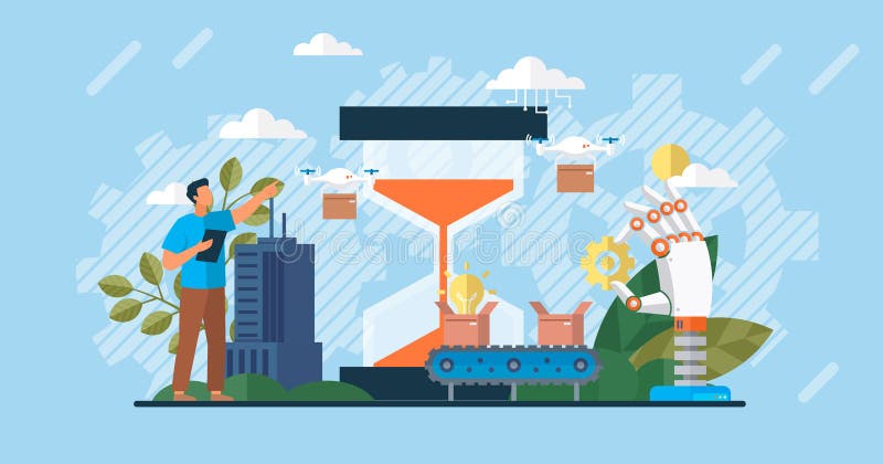 Automation Business. Vector Illustration. Mechanical Technology Machine ...