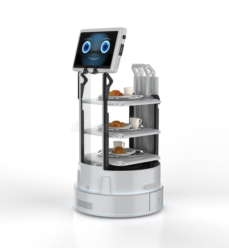 Automation Cafe with Robotic Assistant or Service Robot Serve Food ...