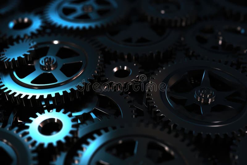Automation Concept Depicted by Synchronized Gears on a Dark Background ...
