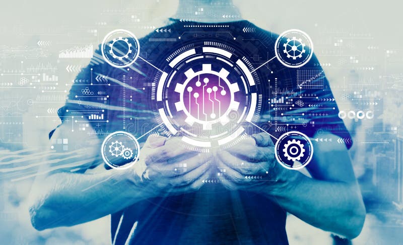 Automation Concept with Man Holding Smartphone Stock Photo - Image of ...