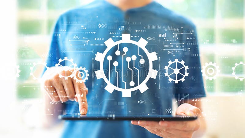 Automation Concept with Man Using a Tablet Stock Image - Image of ...