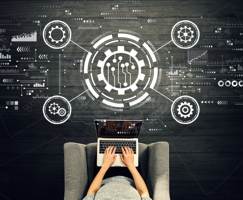 Automation Concept with Person Using a Laptop Stock Image - Image of ...