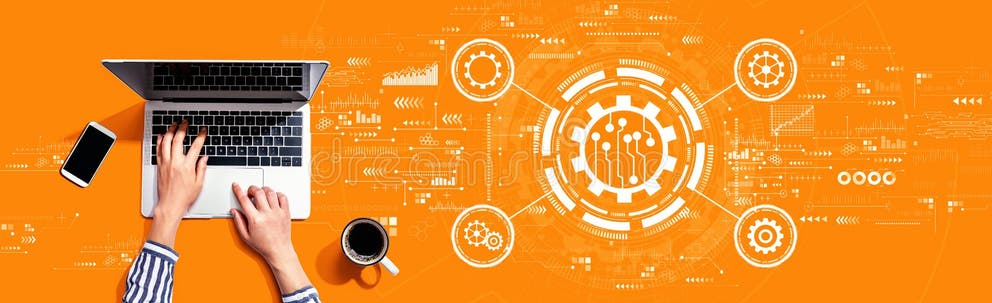 Automation Concept with Person Using Laptop Stock Image - Image of ...