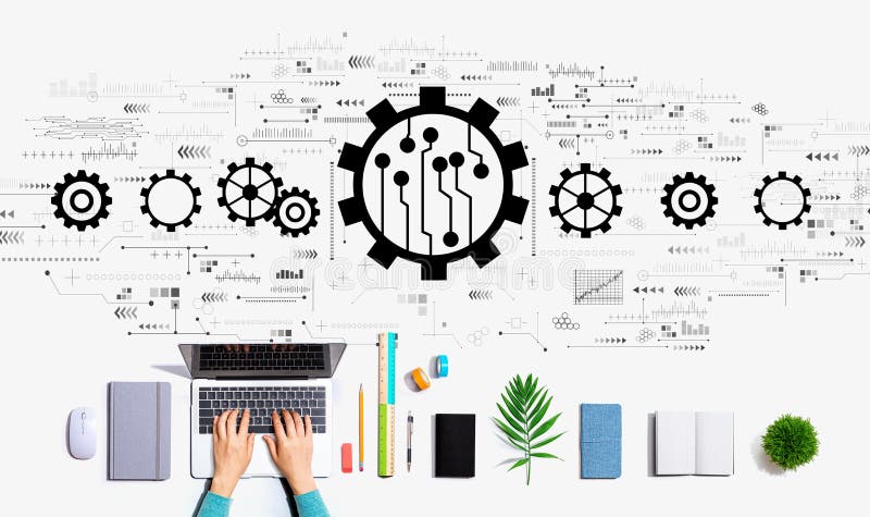 Automation Concept with Person Using a Laptop Stock Image - Image of ...