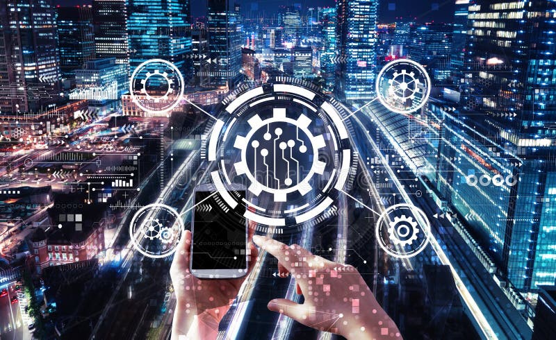Automation Concept with Person Using Smartphone Stock Photo - Image of ...
