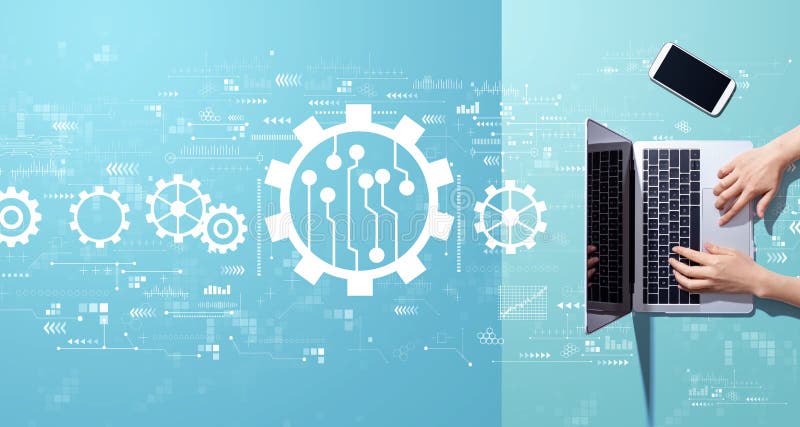 Automation Concept with Person Working with Laptop Stock Image - Image ...