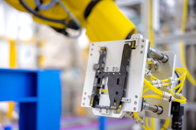 View of Vision Inspector Unit on Industrial Robot Arm in Automative ...