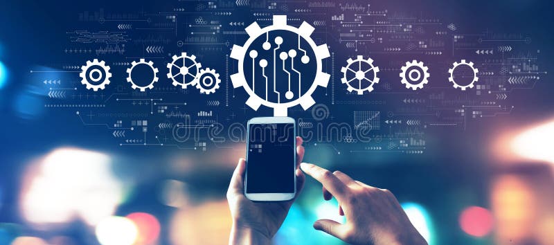 Automation Concept with a Smartphone in City Lights at Night Stock ...