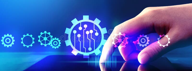 Automation Concept with Tablet Computer Stock Photo - Image of night ...