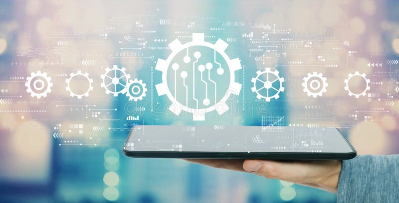 Automation Concept with Tablet Computer Stock Image - Image of icons ...