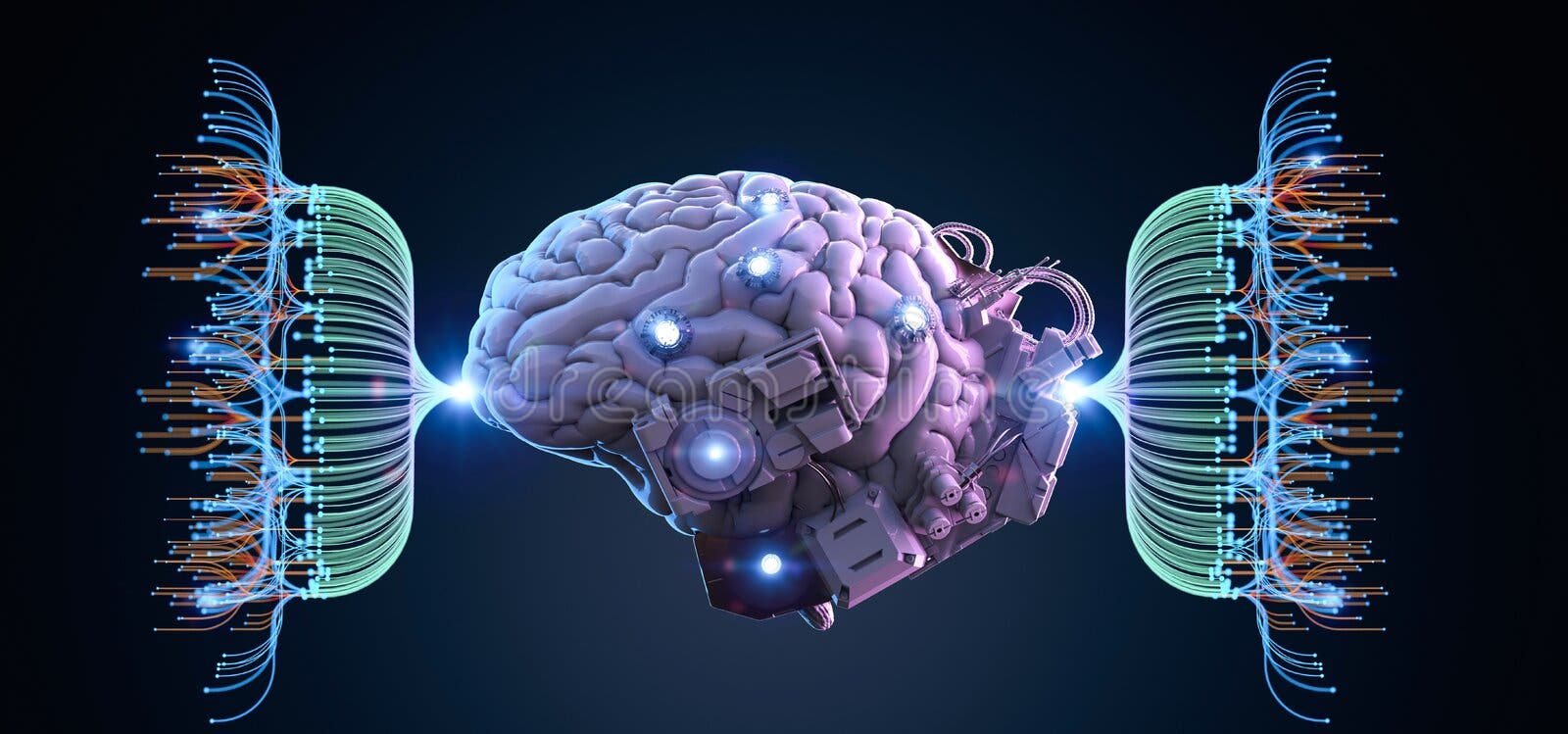 Robotic brain with wires stock illustration. Illustration of android ...