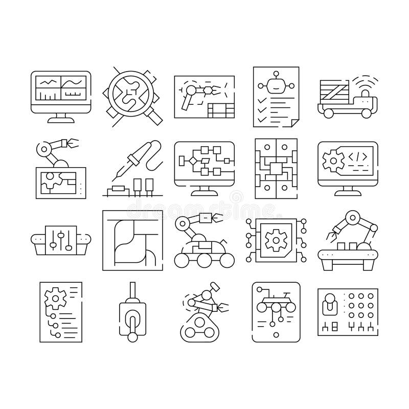 Automation Engineer Collection Icons Set Vector Illustrations Stock ...