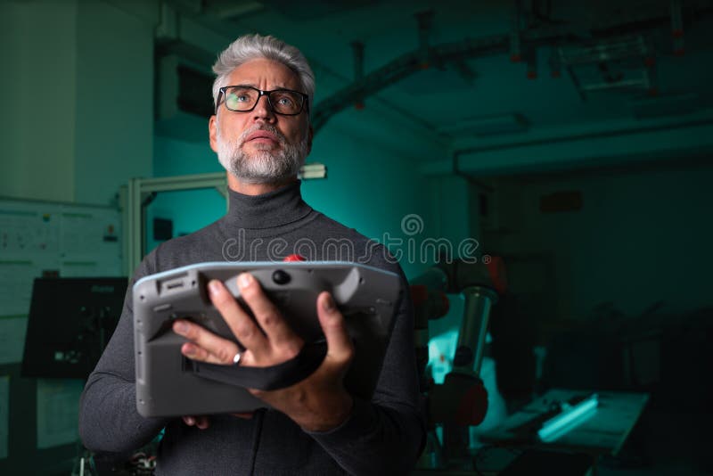 Automation Engineer, Technician Holding Remote Controller of Robotic ...