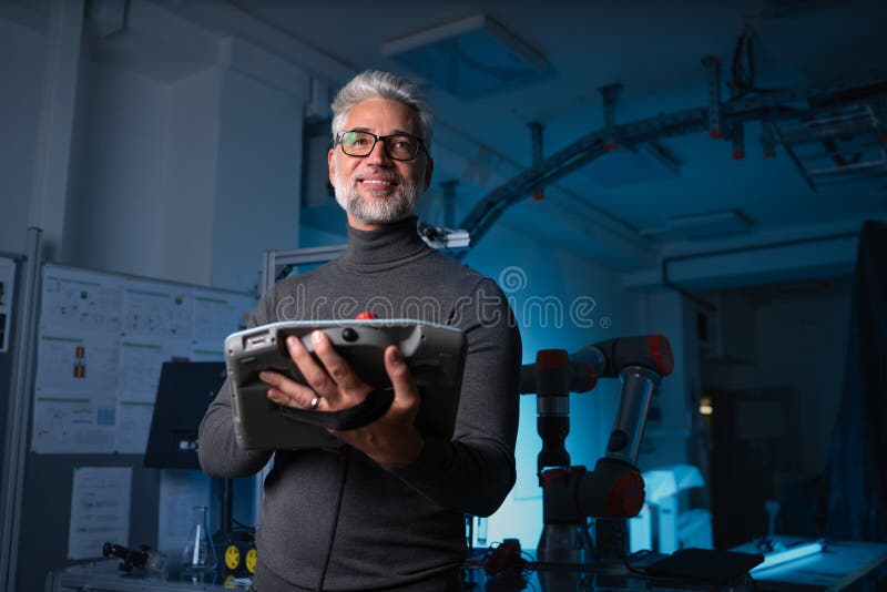 Automation Engineer, Technician Holding Remote Controller of Robotic ...