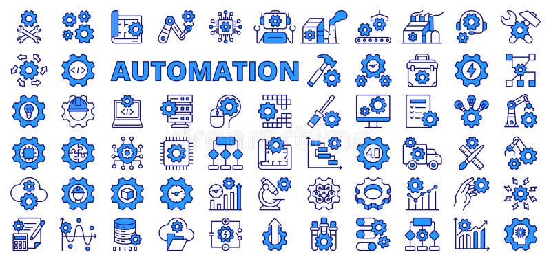 Automation Icons In Line Design Blue Automation Robotics Ai Machine Learning Process