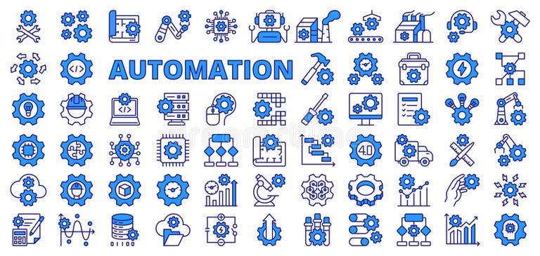 Automation Icons In Line Design Blue Automation Robotics Ai Machine Learning Process