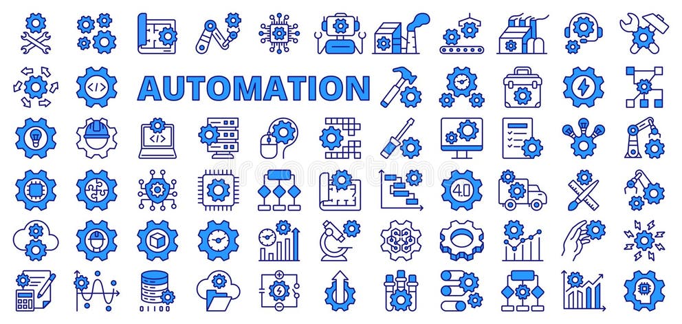 Automation Icons in Line Design Blue. Automation, Robotics, AI, Machine ...