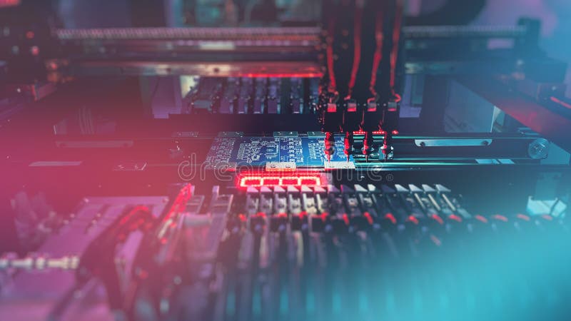 Automation of Industry Chip Components: Neon Lights Illuminate on SMT ...
