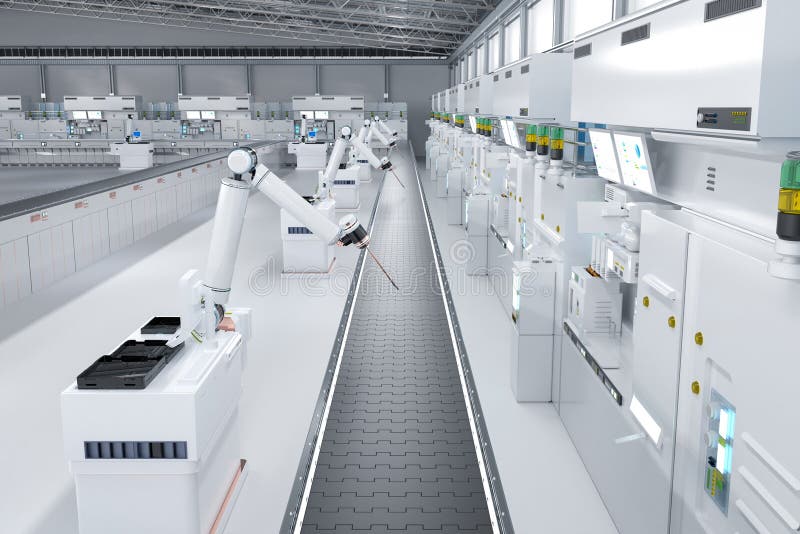Automation Industry Concept with Robot Assembly Line in Factory Stock ...