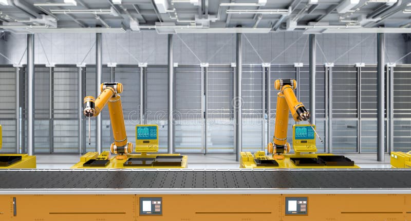 Automation Industry Concept with Robot Assembly Line in Factory Stock ...