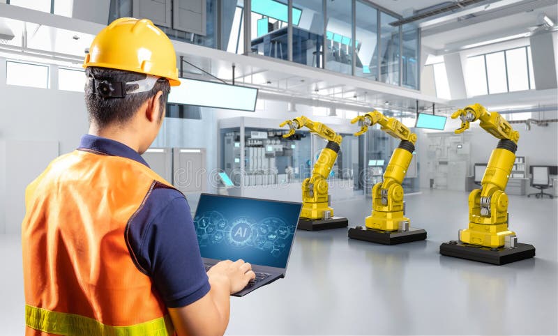 Automation Industry with Engineer Control Robot Assembly Line in ...