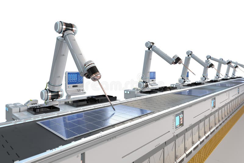 Automation Industry with Robot Assembly Line in Solar Panel Factory ...