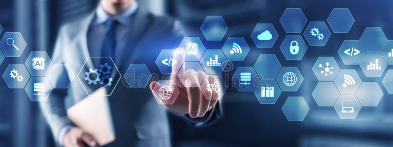 Automation Machine Technology Innovation Concept 2021. Man Clicks on a ...