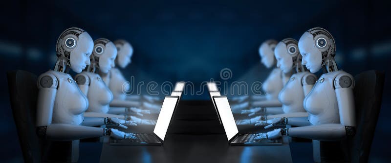 Female cyborgs in office stock illustration. Illustration of android ...