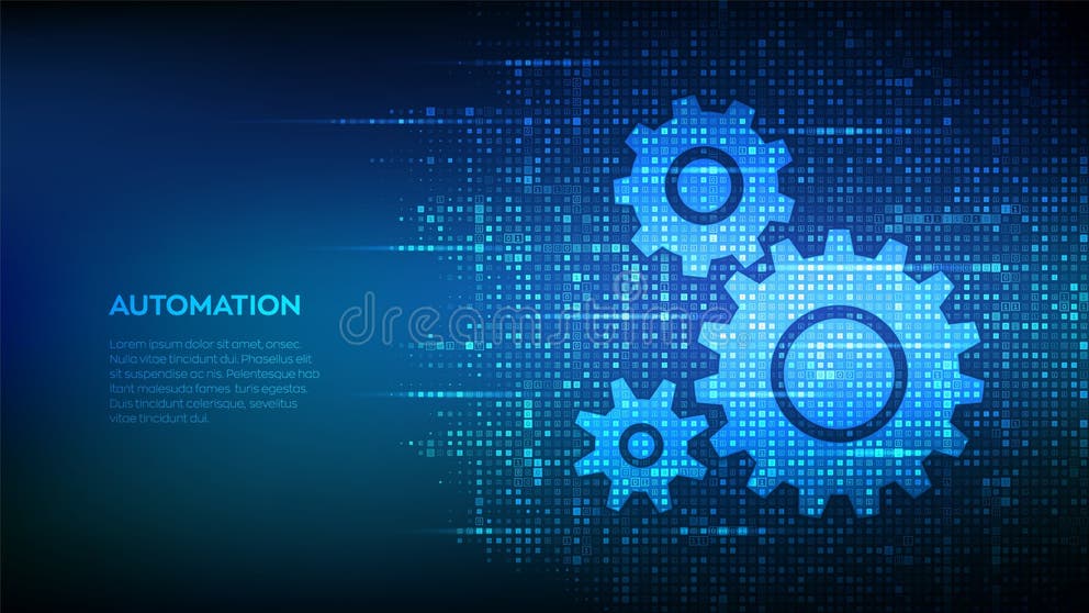Automation Software Background. Gears Icons Made with Binary Code. IOT ...