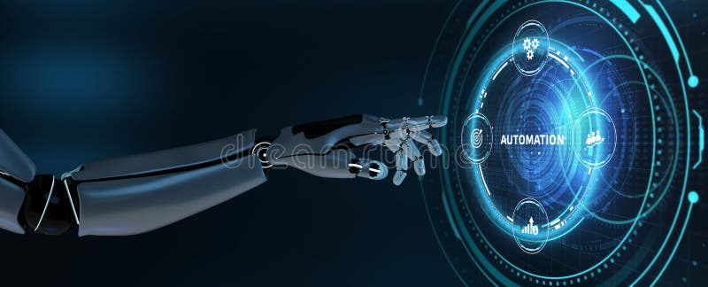 Automation Software Concept As an Innovation. Robot Pressing Button on ...