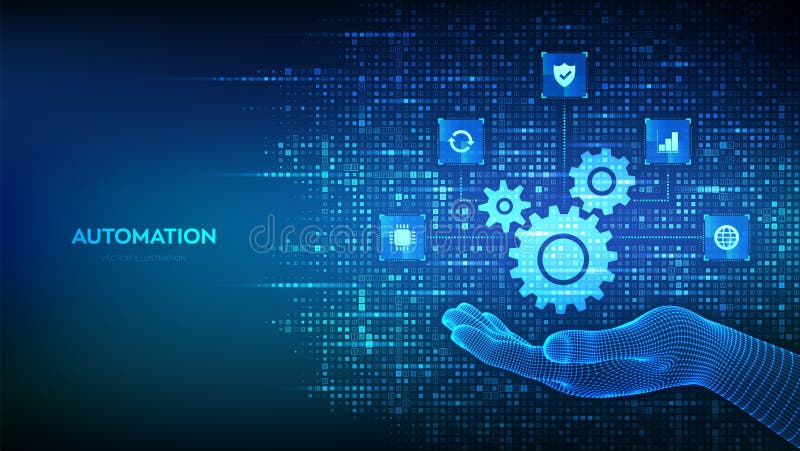 Automation Software Gears Icon Made With Binary Code In Hand Iot And Automation Icons 2764